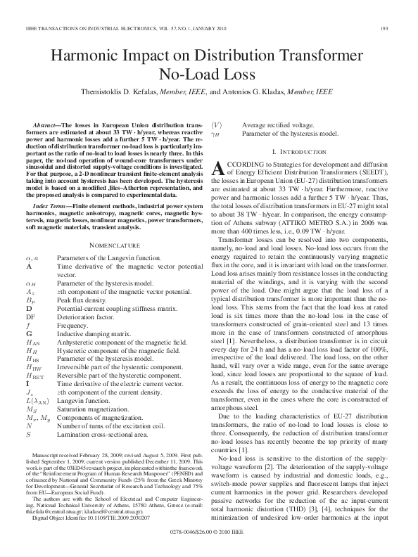 (PDF) Harmonic Impact on Distribution Transformer No-Load Loss