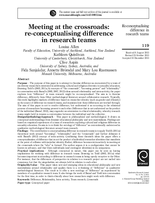 (PDF) Meeting at the crossroads: re-conceptualising difference in ...