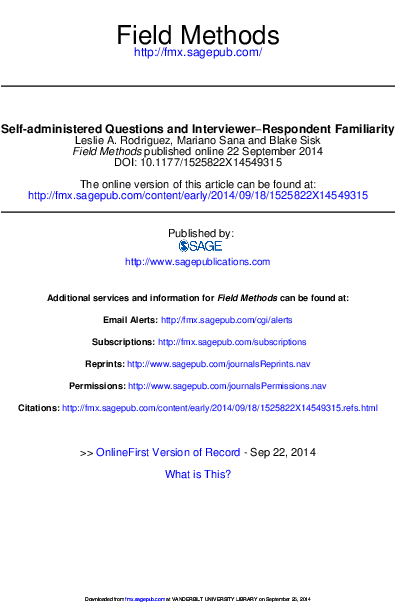 (PDF) Self-Administered Questions and Interviewer-Respondent Familiarity