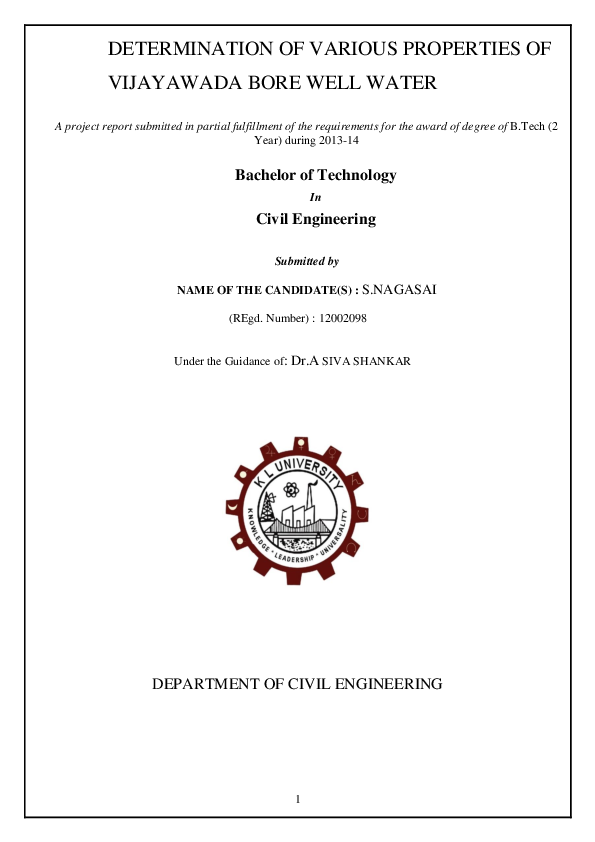 (PDF) DETERMINATION OF VARIOUS PROPERTIES OF VIJAYAWADA BORE WELL WATER ...