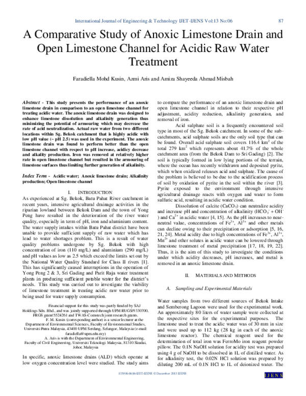 (PDF) A Comparative Study of Anoxic Limestone Drain and Open Limestone ...