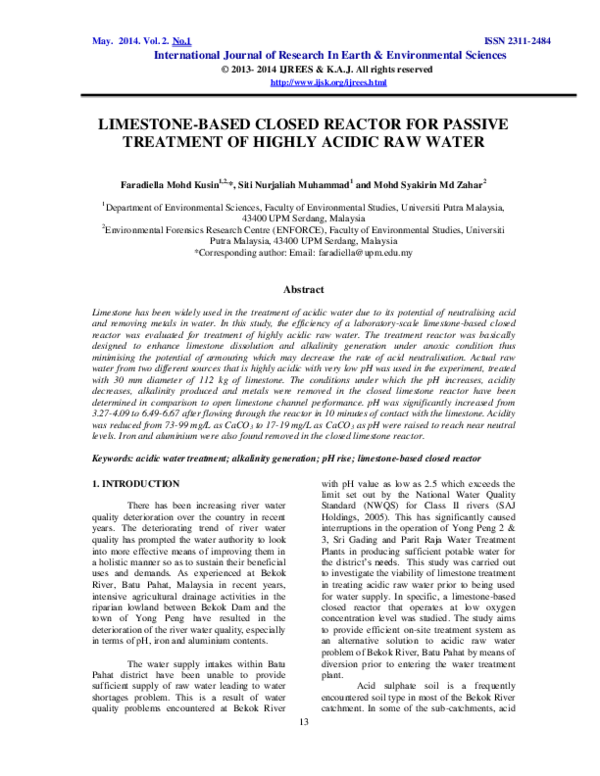 (PDF) LIMESTONE-BASED CLOSED REACTOR FOR PASSIVE TREATMENT OF HIGHLY ...