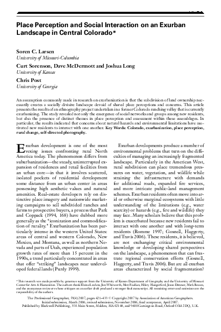 (PDF) Place Perception and Social Interaction on an Exurban Landscape ...