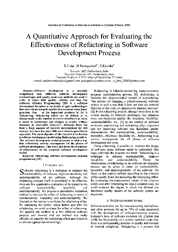 (PDF) A Quantitative Approach for Evaluating the Effectiveness of Refactoring in Software ...