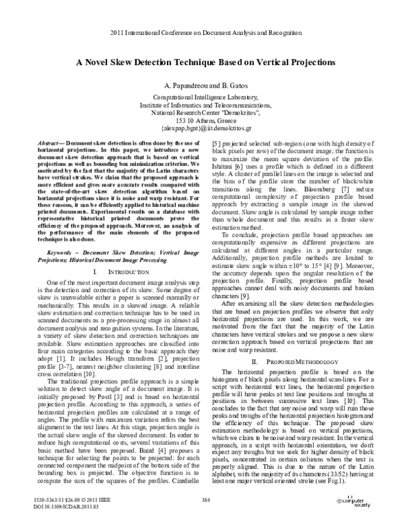 Pdf A Novel Skew Detection Technique Based On Vertical Projections Truyen So Lieu 