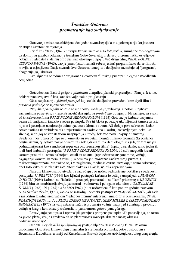 (PDF) Tomislav Gotovac: promatranje kao sudjelovanje / Tomislav Gotovac: observation as ...