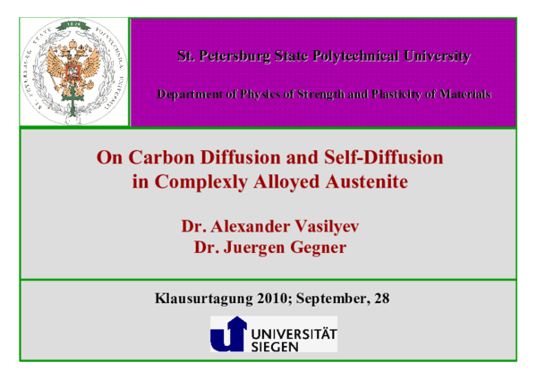 (PDF) On Carbon Diffusion and Self-diffusion in Complexly Alloyed Austenite (Presentation ...