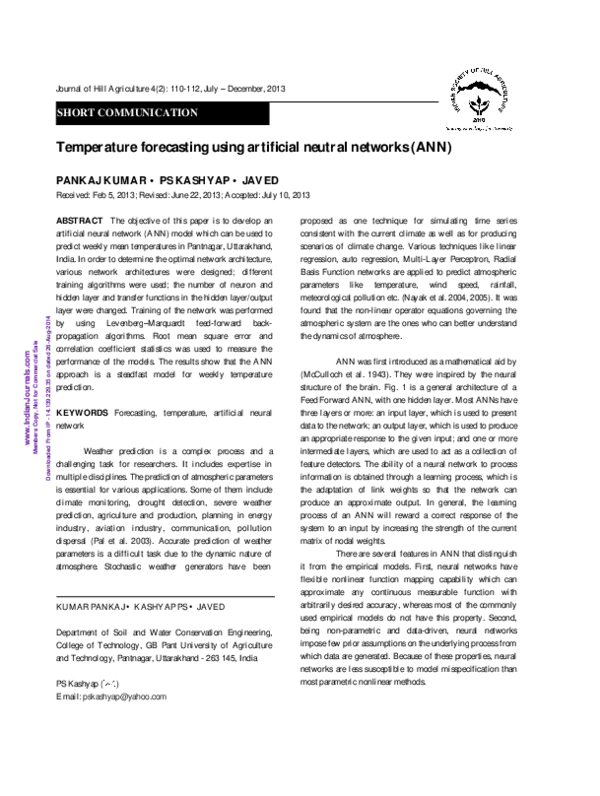 Pdf Temperature Forecasting Using Artificial Neural Network