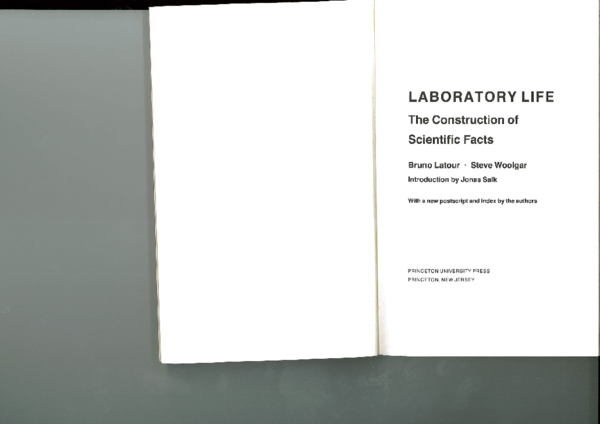 (PDF) Laboratory Life: the construction of scientific facts 1986