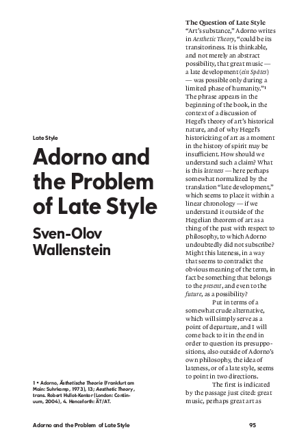 (PDF) Adorno and the Problem of Late Style