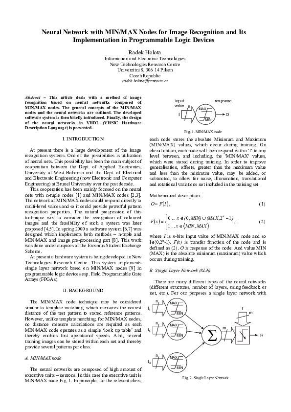 (PDF) Neural Network with MIN/MAX Nodes for Image Recognition and Its Implementation in ...