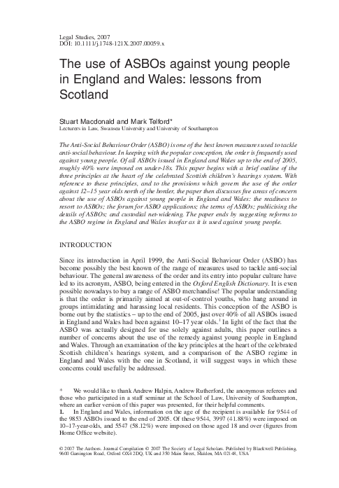 (PDF) The Use of ASBOs Against Young People in England and Wales ...