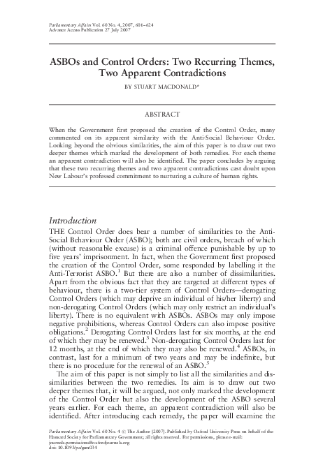 (PDF) ASBOs and Control Orders: Two Recurring Themes, Two Apparent ...