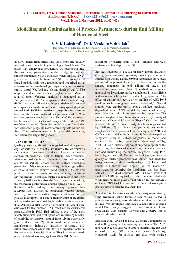 (PDF) Optimization of Milling Process Parameters