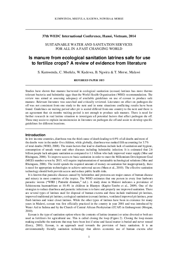 (PDF) Is manure from ecological sanitation latrines safe to be used to ...