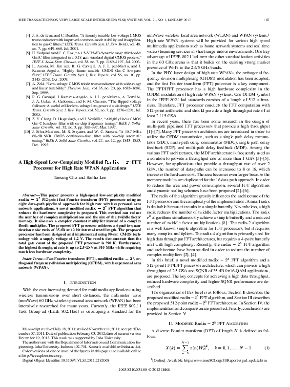 Pdf A High Speed Low Complexity Modified Fft Processor For High Rate