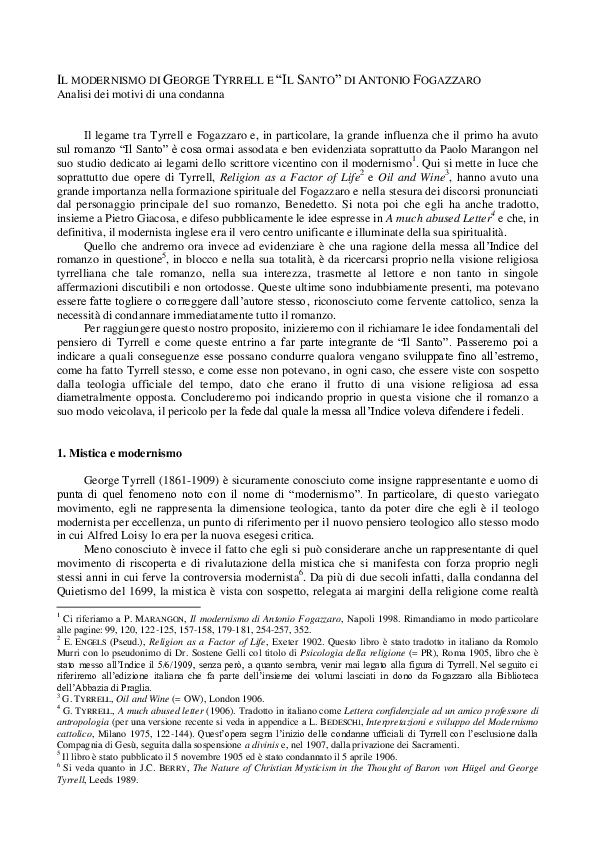 (PDF) Il Modernismo Di George Tyrrell E" Il Santo" Di Antonio Fogarazzo