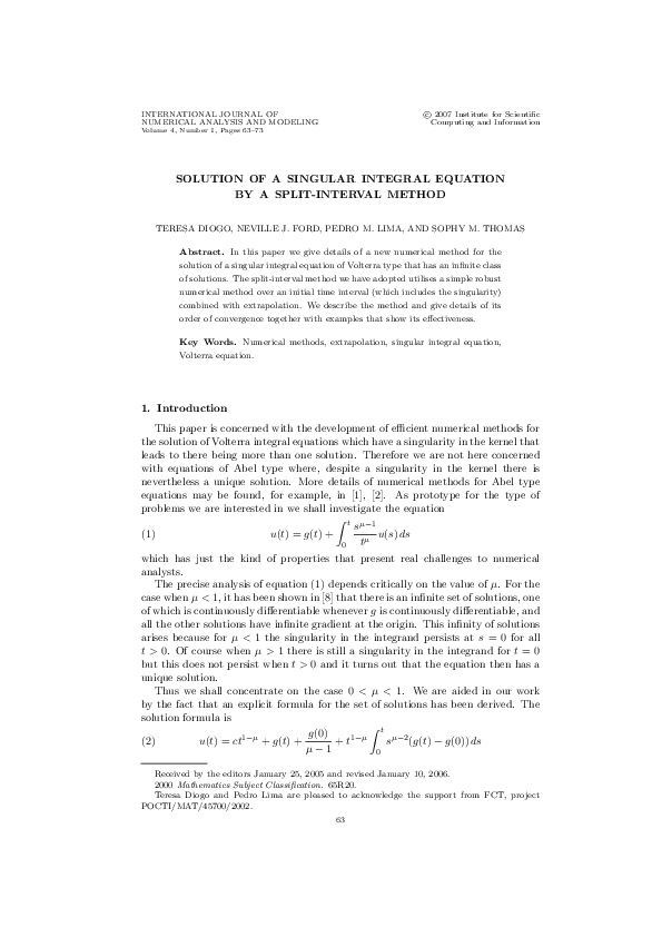 (PDF) SOLUTION OF A SINGULAR INTEGRAL EQUATION BY A SPLIT-INTERVAL METHOD