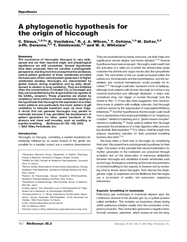 (PDF) A phylogenetic hypothesis for the origin of hiccough