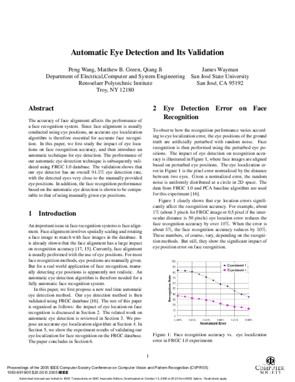 (PDF) Automatic Eye Detection and Its Validation