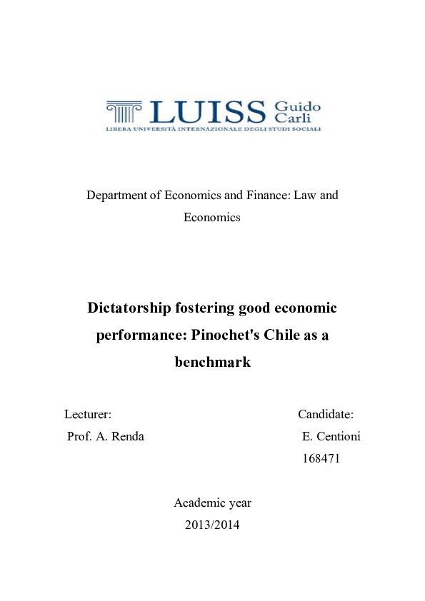 (PDF) Dictatorship fostering good economic performance: Pinochet's ...