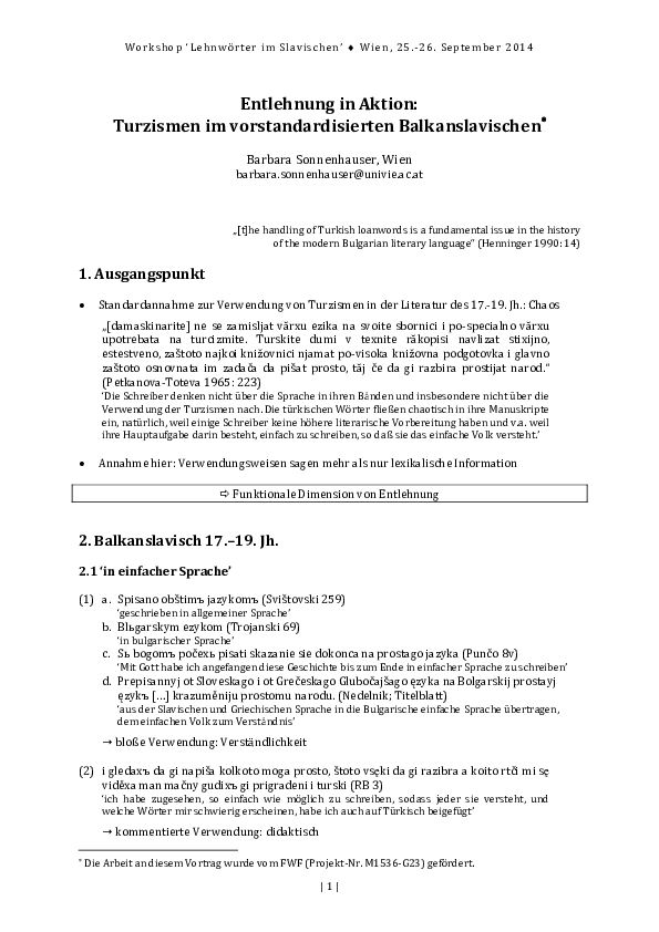(PDF) Entlehnung in Aktion: Turzismen im vorstandardisierten ...