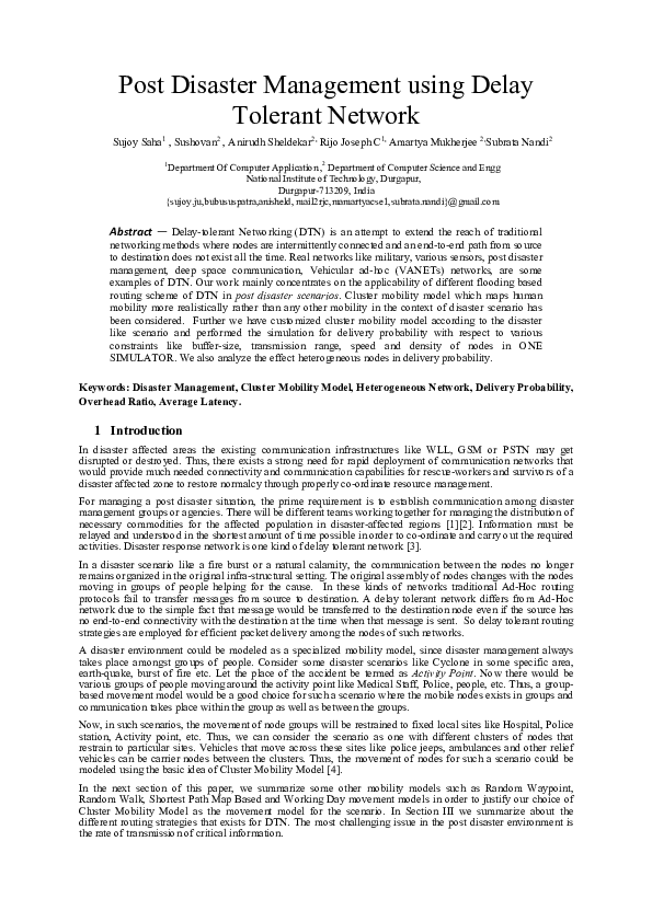 (PDF) post disaster management using dtn