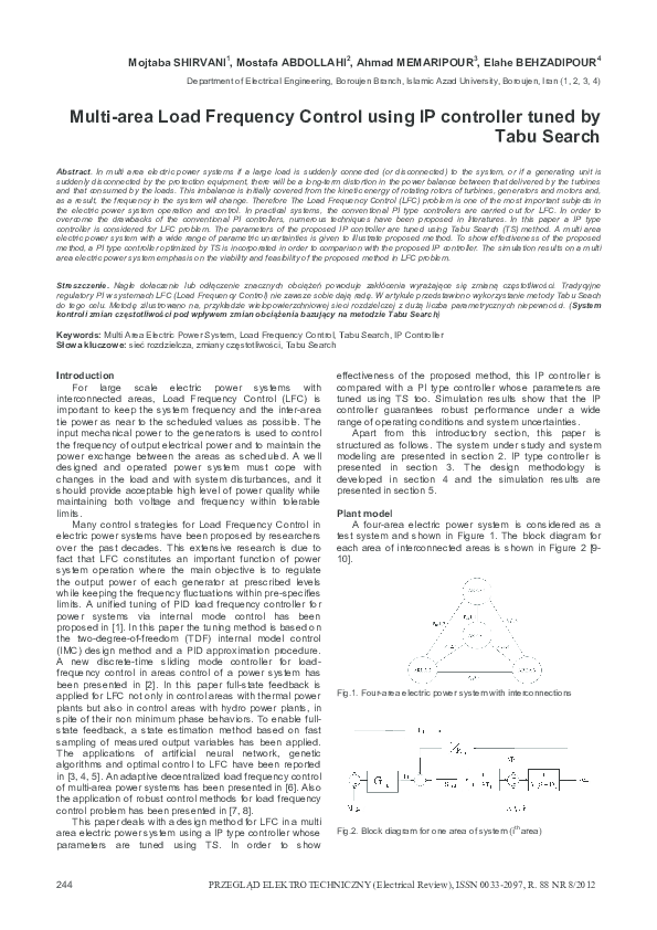 Pdf Multi Area Load Frequency Control Using Ip Controller Tuned By