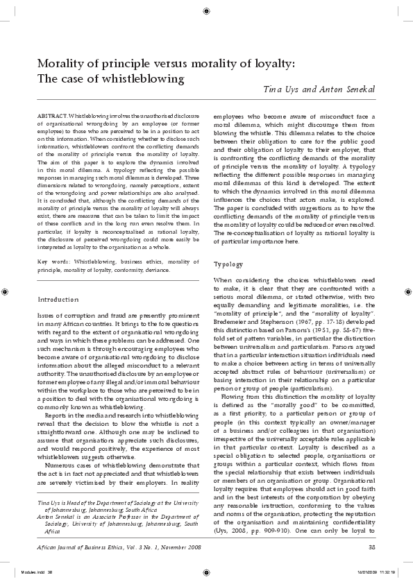 (PDF) Morality of principle versus morality of loyalty: The case of ...