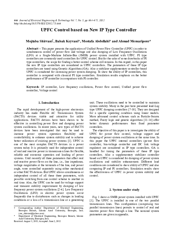 (PDF) UPFC Control based on New IP Type Controller