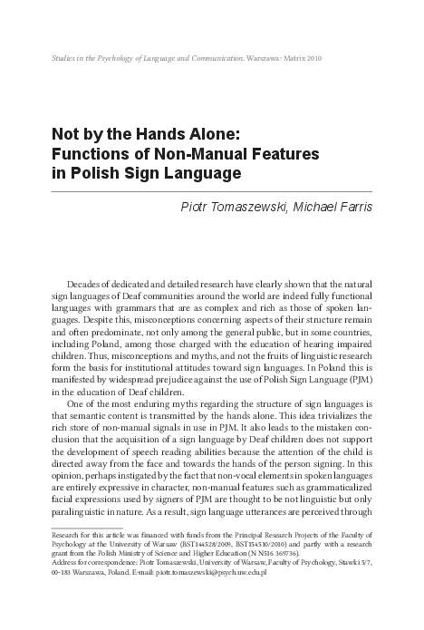 (PDF) Not by the Hands Alone: Functions of Non-Manual Features in ...