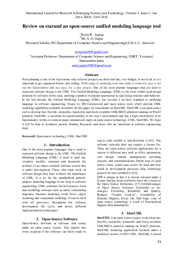 (PDF) Review on staruml an open-source unified modeling language tool