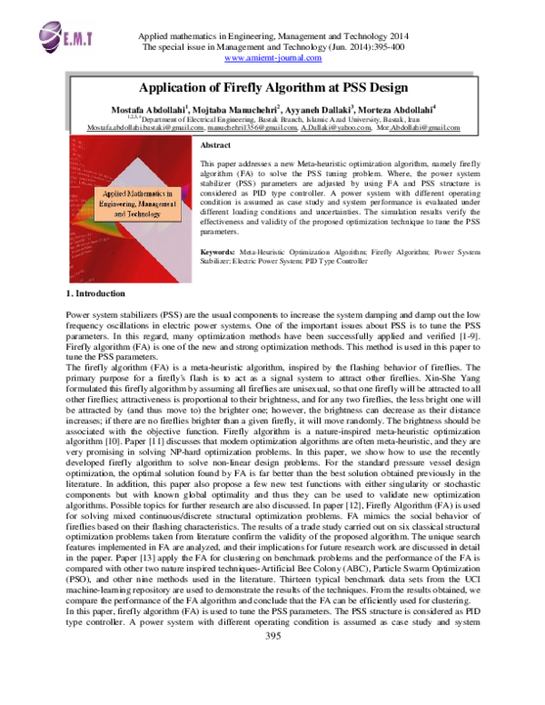 (PDF) Application of Firefly Algorithm at PSS Design