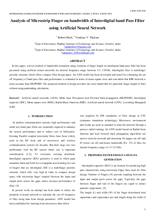 (PDF) Analysis of Microstrip Finger on bandwidth of Interdigital band Pass Filter using ...