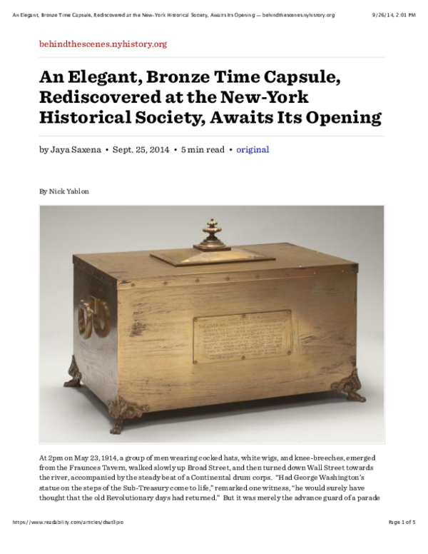 (PDF) An Elegant, Bronze Time Capsule, Rediscovered at the New-York ...