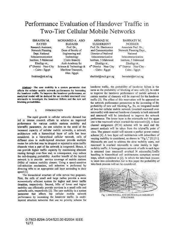 (PDF) Performance Evaluation of Handover traffic in two-tier Cellular Mobile Network