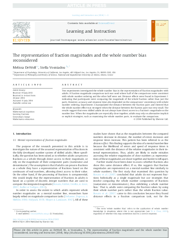 (PDF) The representation of fraction magnitudes and the whole number ...