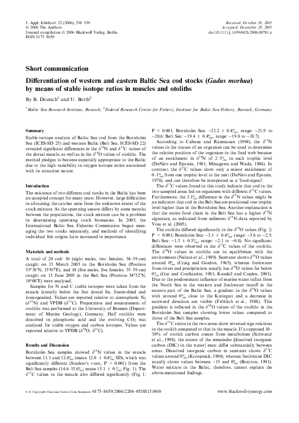 (PDF) Differentiation of western and eastern Baltic Sea cod stocks ...