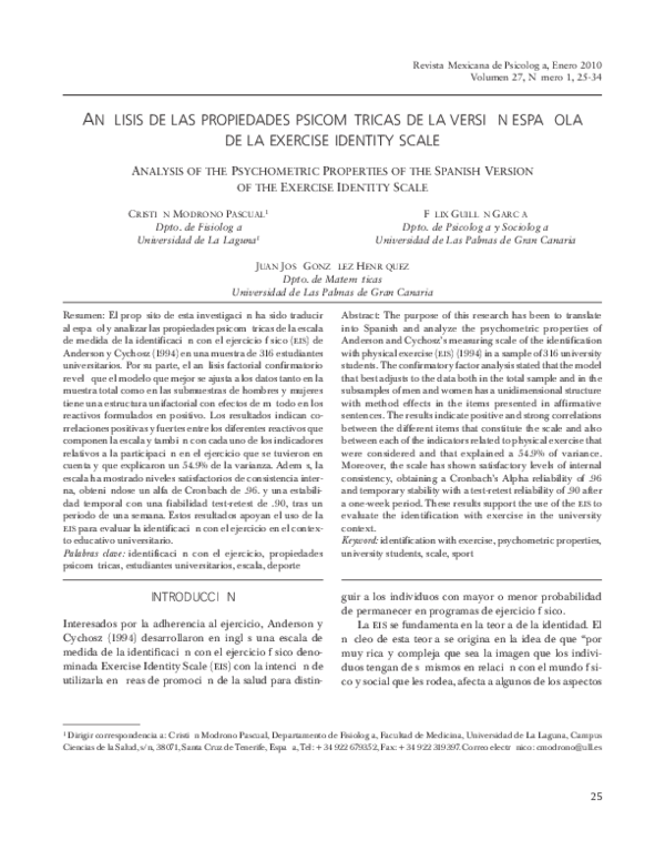 (PDF) ANÁLISIS DE LAS PROPIEDADES PSICOMÉTRICAS DE LA VERSIÓN ESPAÑOLA ...