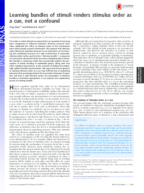 (PDF) Learning bundles of stimuli renders stimulus order as a cue, not ...
