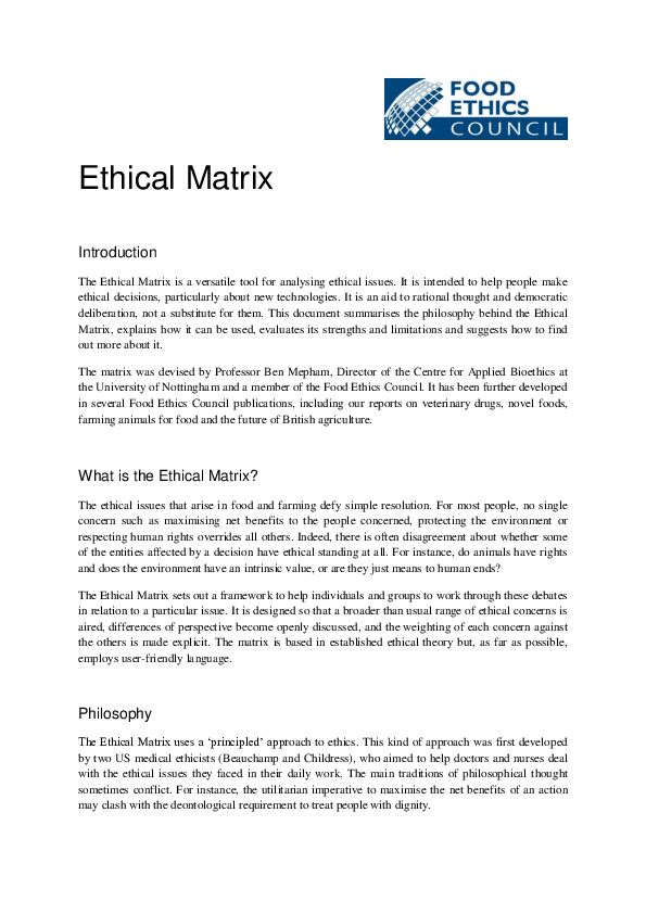 (PDF) Ethical Matrix Introduction