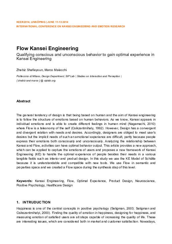 (PDF) Flow Kansei Engineering Qualifying conscious and unconscious ...