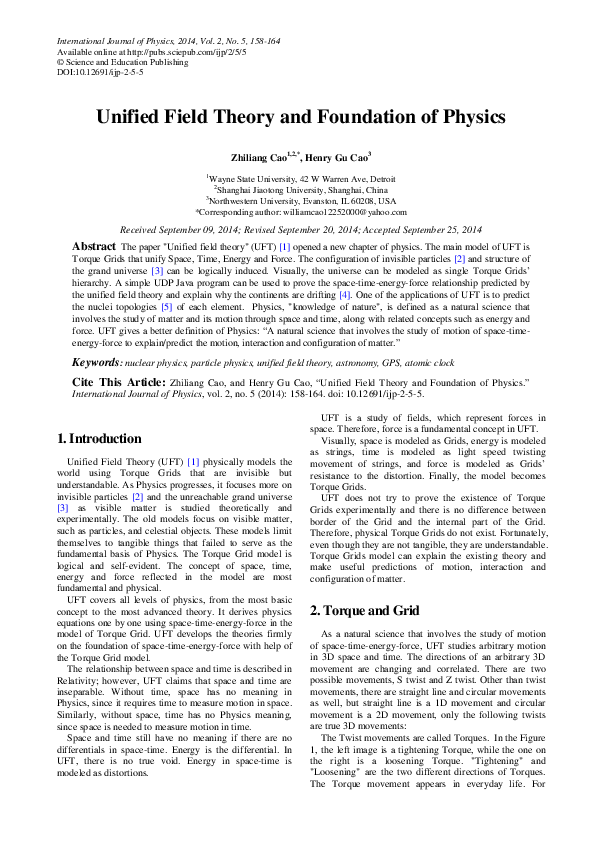 (PDF) Unified Field Theory and Foundation of Physics