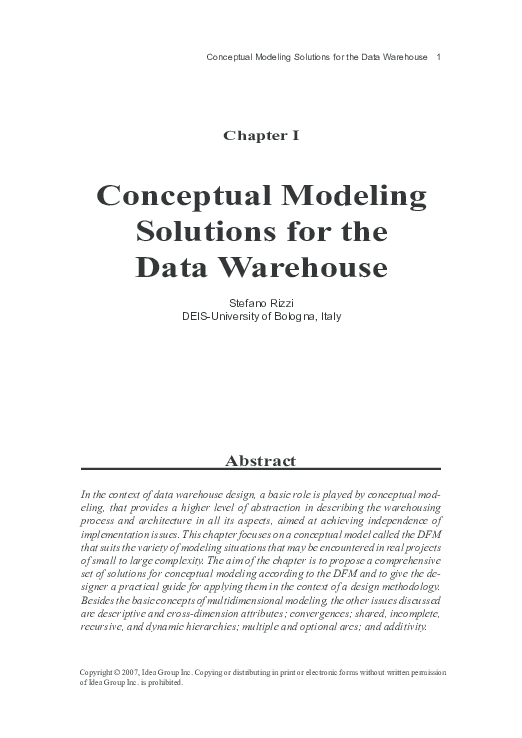 (PDF) Conceptual Modeling Solutions for the Data Warehouse Conceptual ...