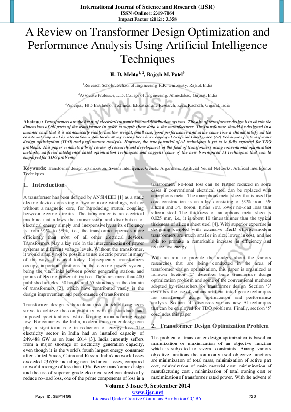 (PDF) A Review on Transformer Design Optimization and Performance Analysis Using Artificial ...