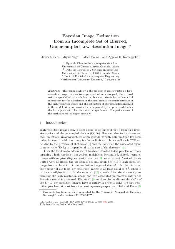 (PDF) Bayesian image estimation from an incomplete set of blurred, undersampled low resolution ...