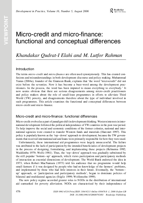 (PDF) Microcredit and micro-finance: functional and conceptual differences