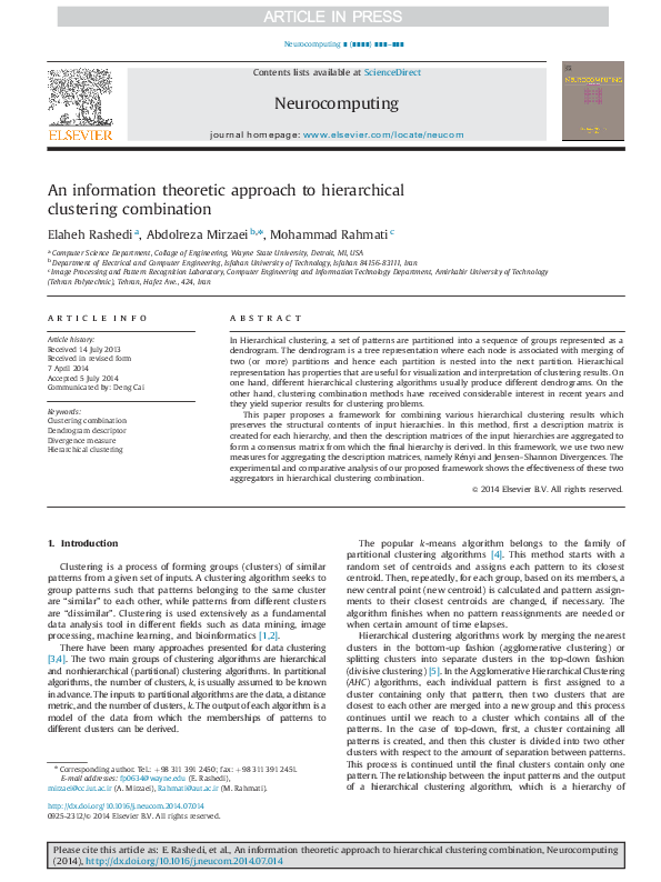 Pdf An Information Theoretic Approach To Hierarchical Clustering Combination