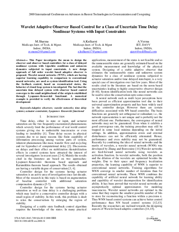 Pdf Wavelet Adaptive Observer Based Control For A Class Of Uncertain