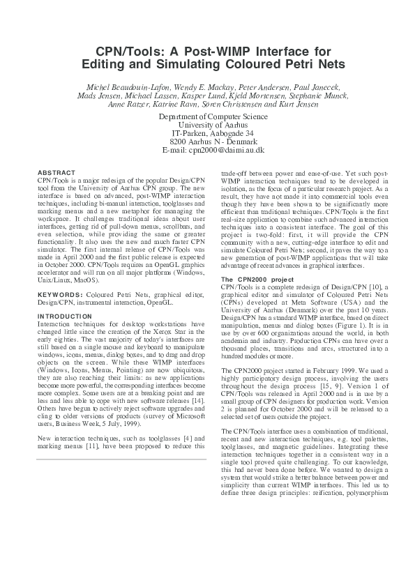 (PDF) CPN/Tools: A Post-WIMP Interface for Editing and Simulating ...